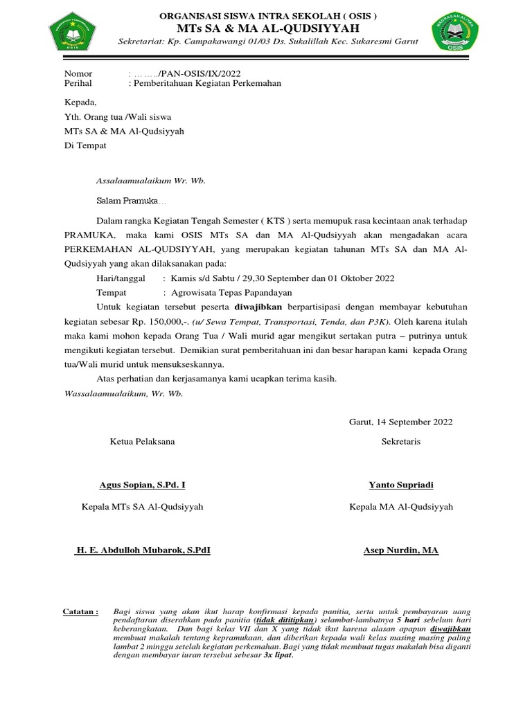 Surat Pemb Perkemahan | PDF