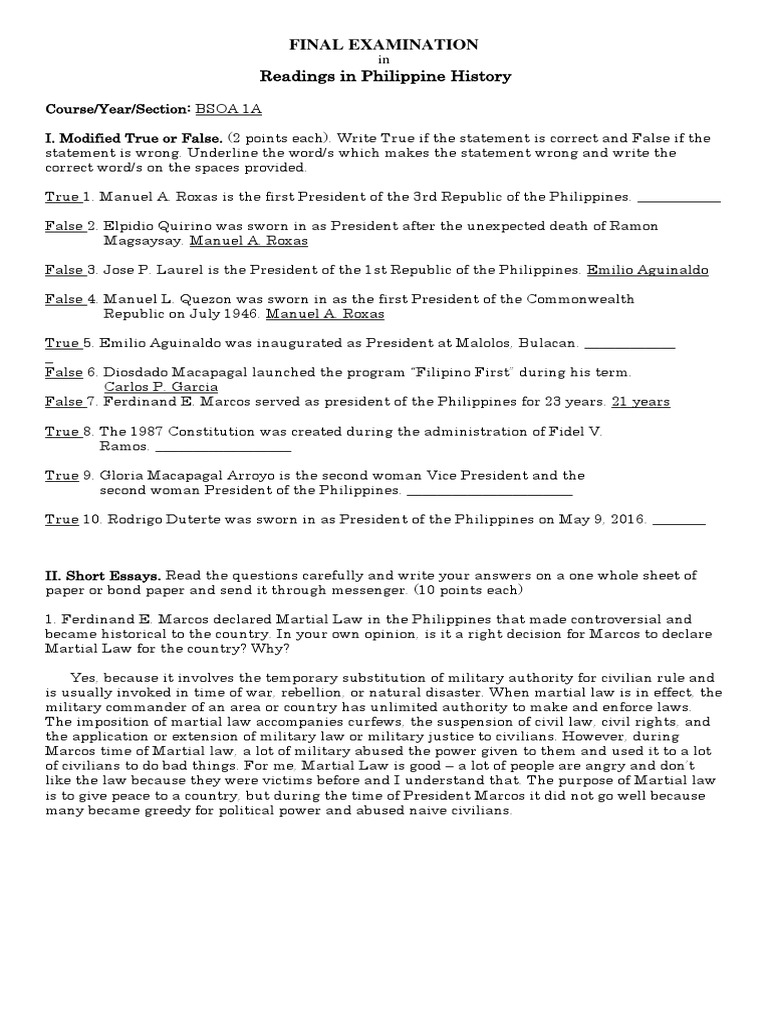 Philippine History Final Exam Review | PDF | Philippines | Government