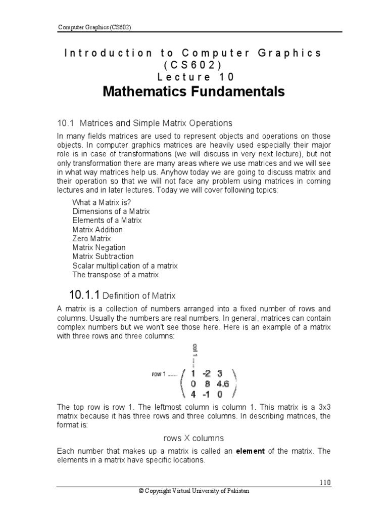 Lecture 10 | PDF | Matrix (Mathematics) | Euclidean Vector