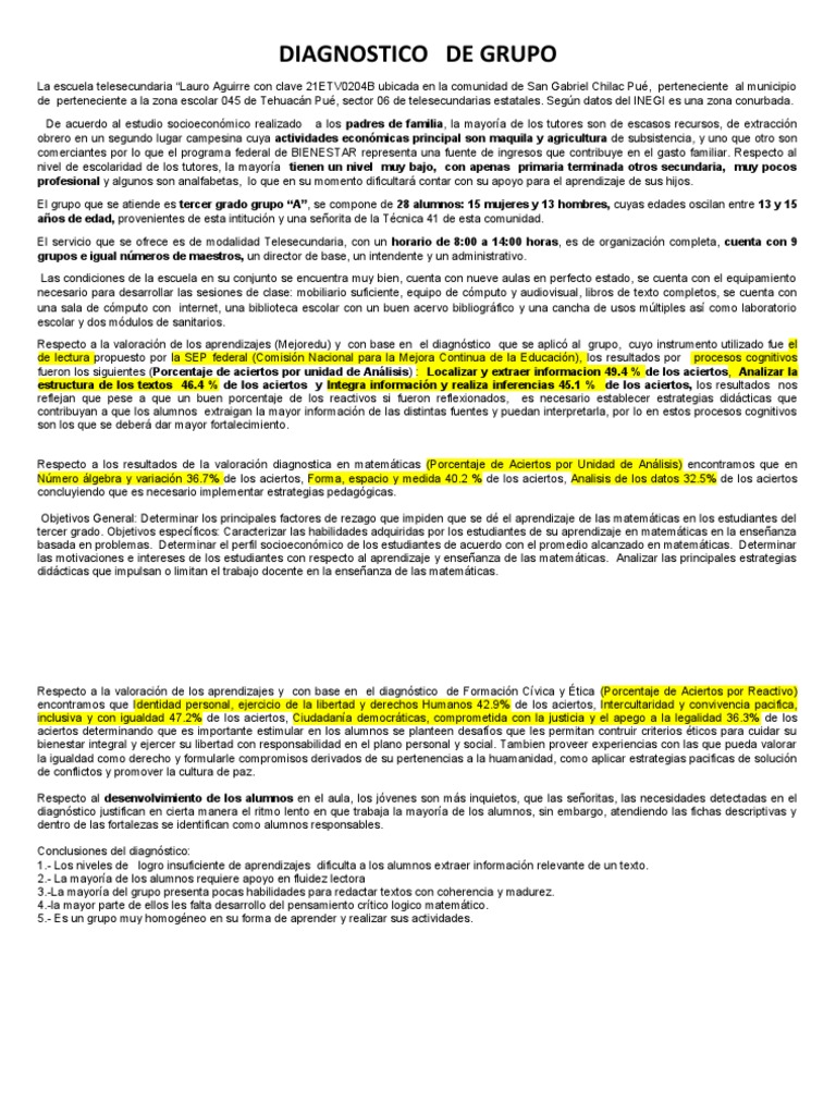 Diagnostico Tercero A | PDF | Aprendizaje | Método de enseñanza