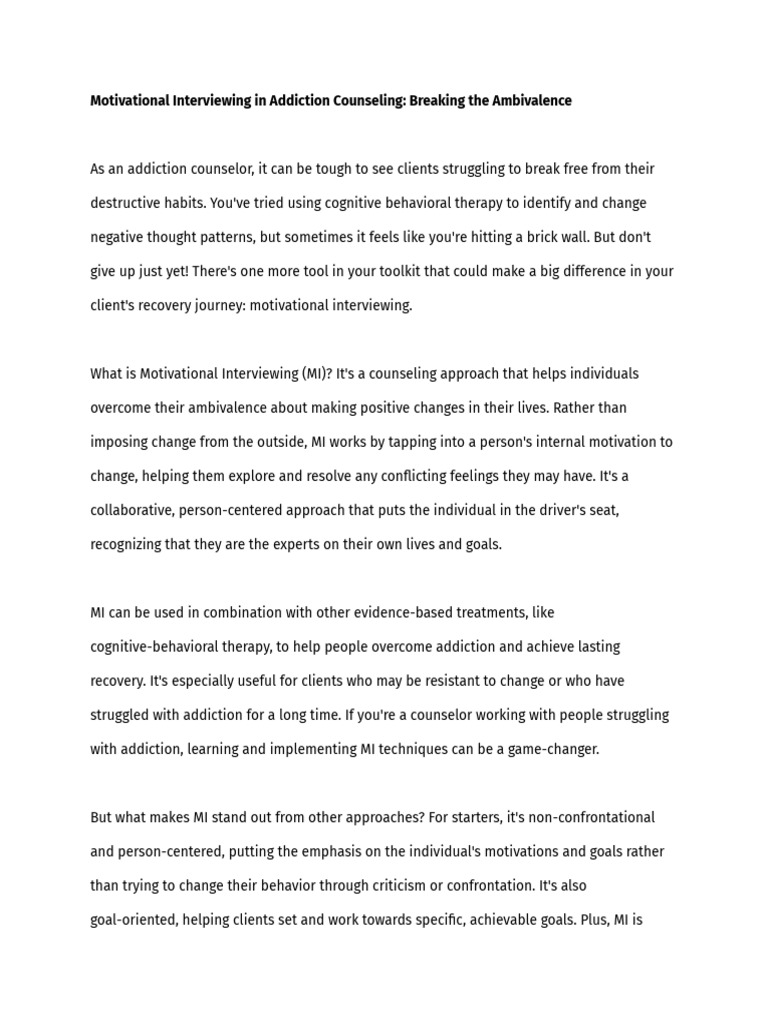 Motivational Interviewing in Addiction Counseling - Breaking The ...