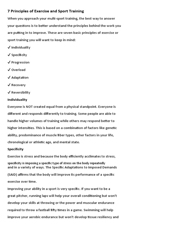 7 Principles of Exercise and Sport Training | PDF | Physical Fitness ...