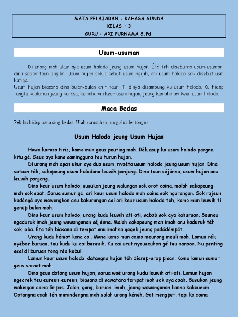 Soal Bahasa Sunda Kelas 3 | PDF