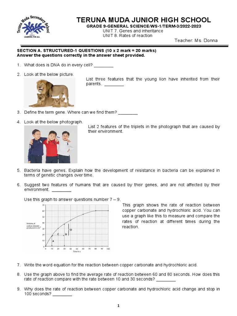 Teruna Muda Junior High School: GRADE 9-GENERAL SCIENCE/WS-1/TERM-3/ ...