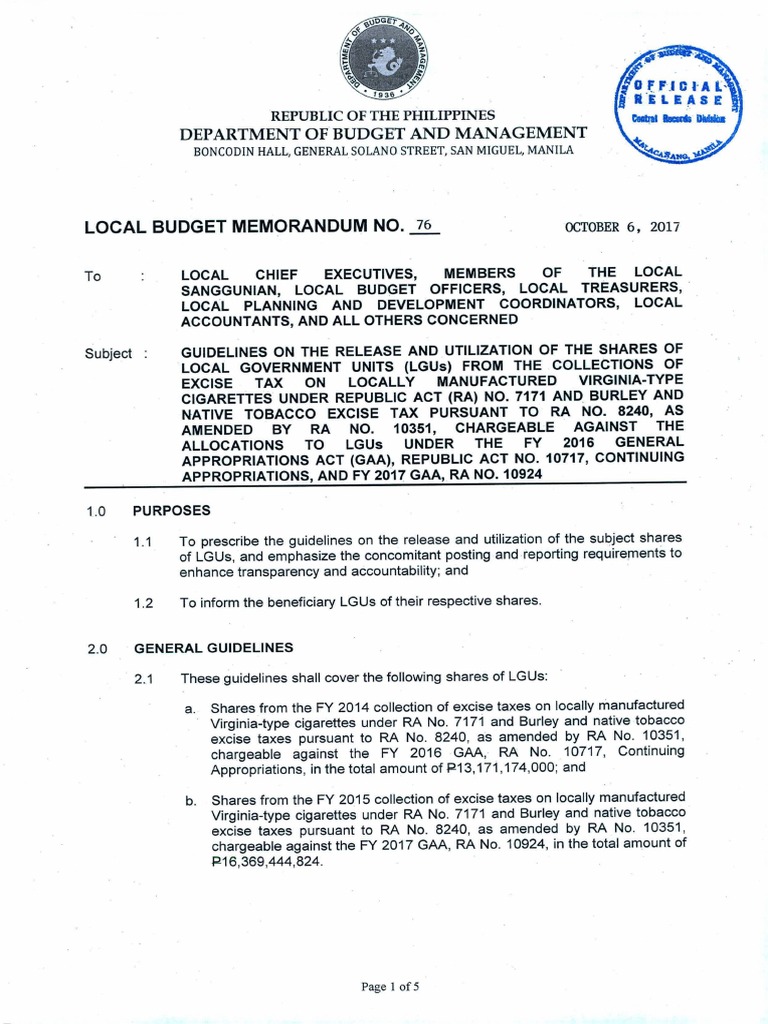 Local Budget Memorandum No. 76 | Download Free PDF | Agriculture ...