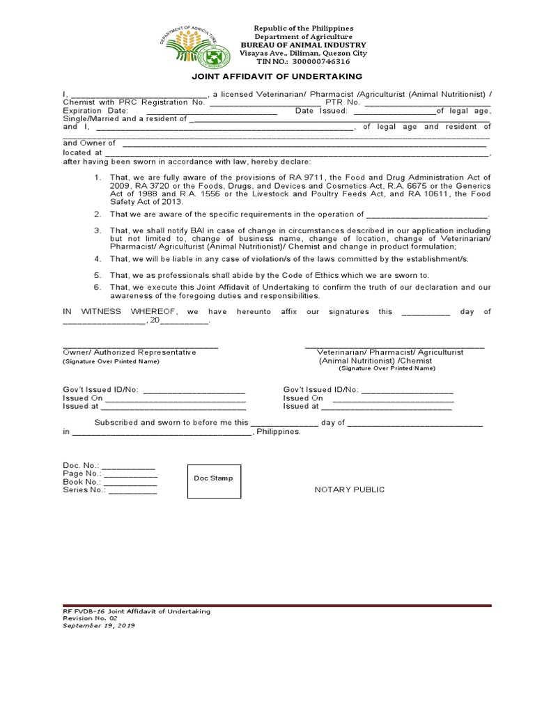 RF FVDB-16 Joint Affidavit of Undertaking | PDF