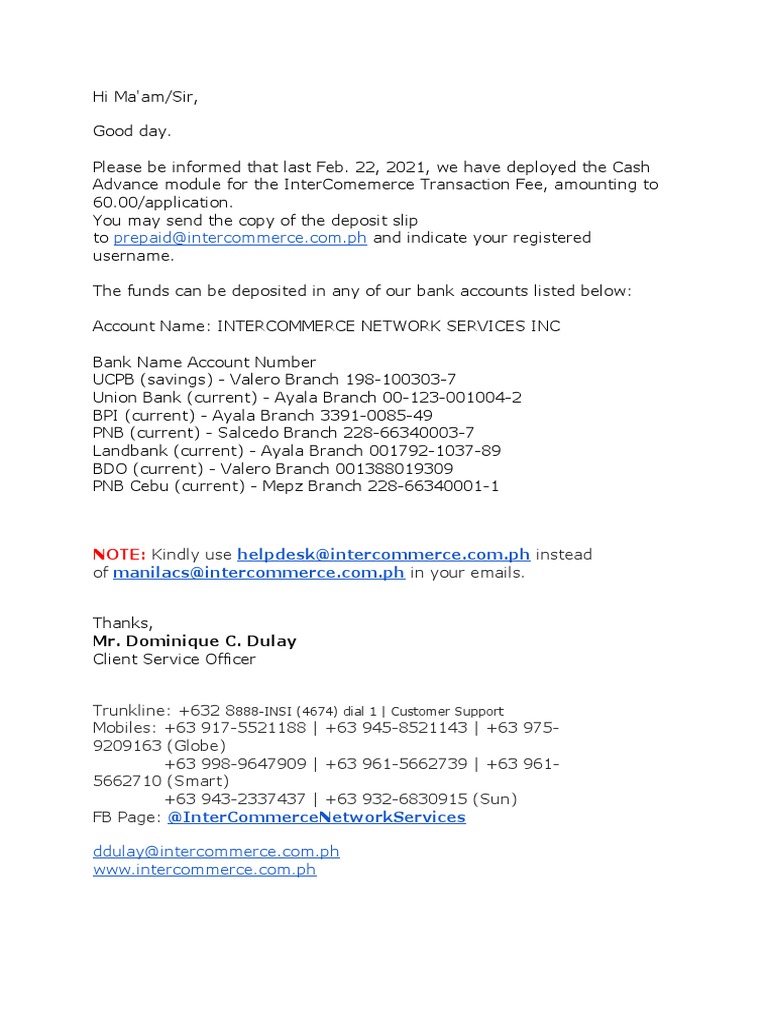 InterCommerce Cash Advance Module Update | PDF