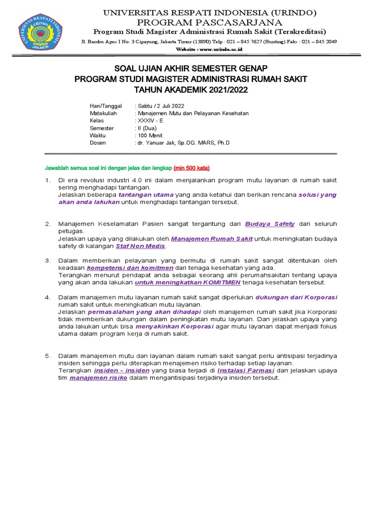 UAS 34 E Manajemen Mutu Dan Pelayanan Kesehatan | PDF