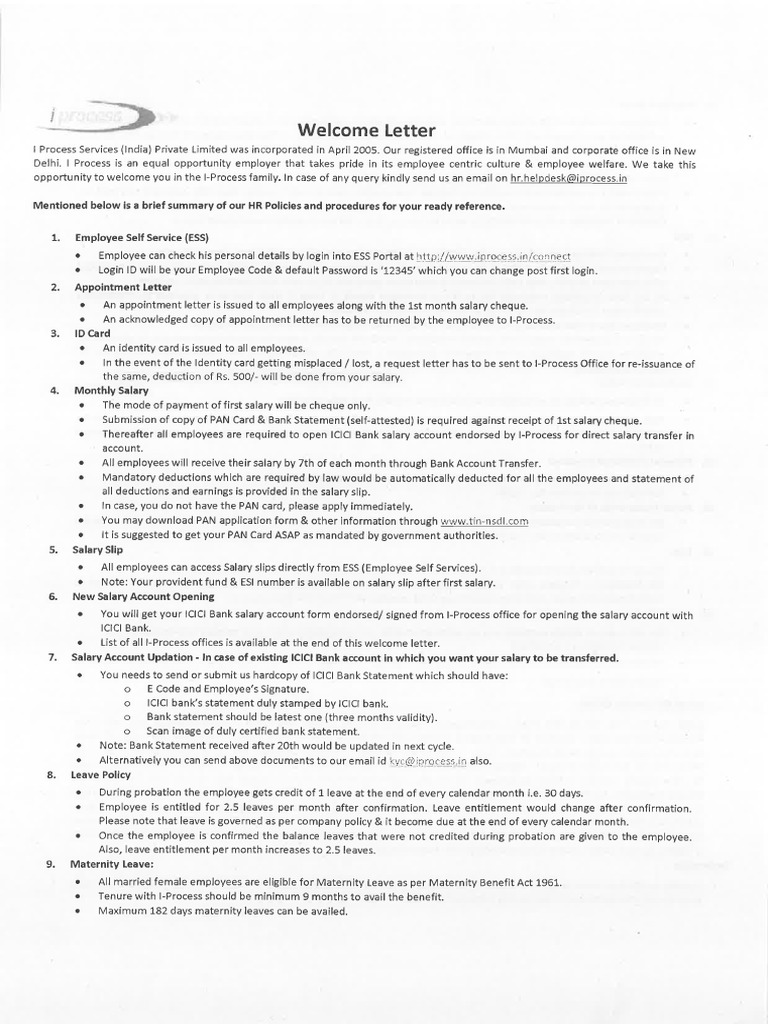 Welcome Letter | PDF