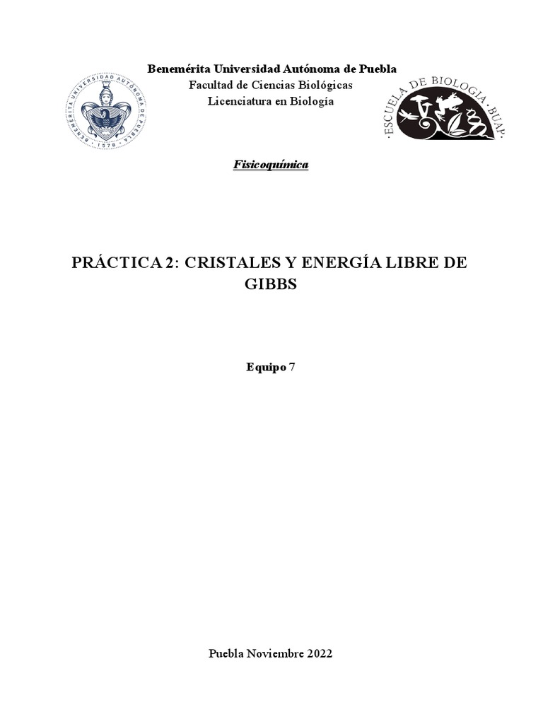 Práctica 2 - Cristales y Energía Libre de Gibbs | PDF | Entalpía | Energía libre de Gibbs