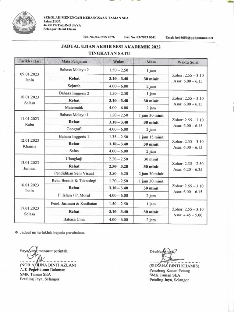 JADUAL UASA 2022 | PDF