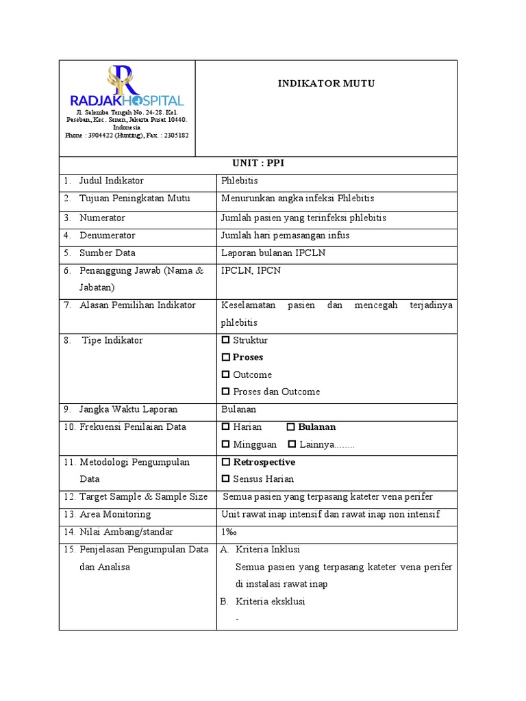 5 Phlebitis Indikator Mutu | PDF