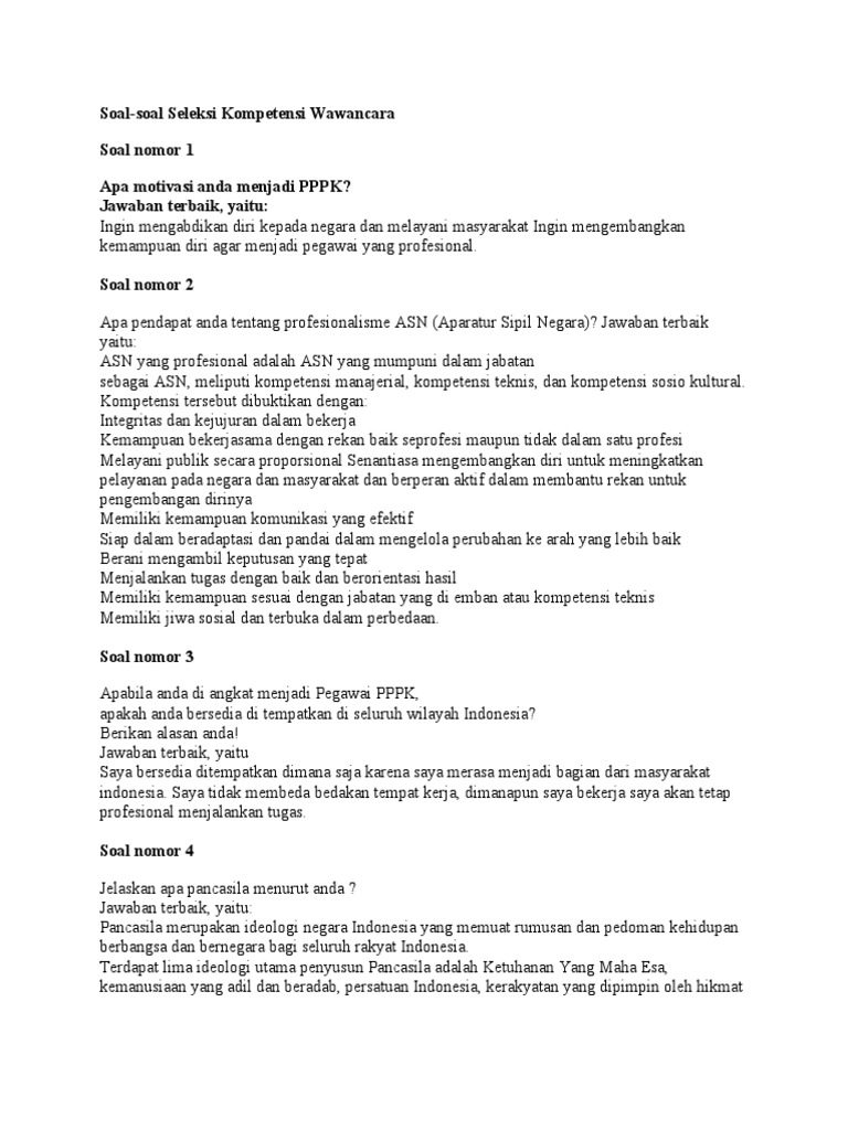 Soal Wawancara PPPK | PDF