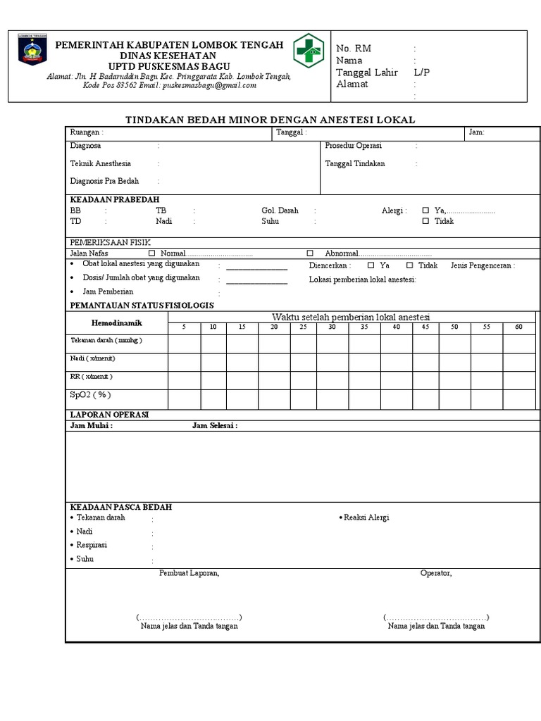 Form Tindakan Bedah Minor Dengan Anestesi Lokal | PDF