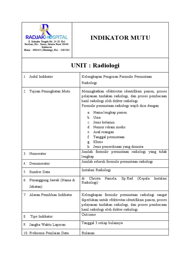 Indikator Mutu Radiologi | PDF