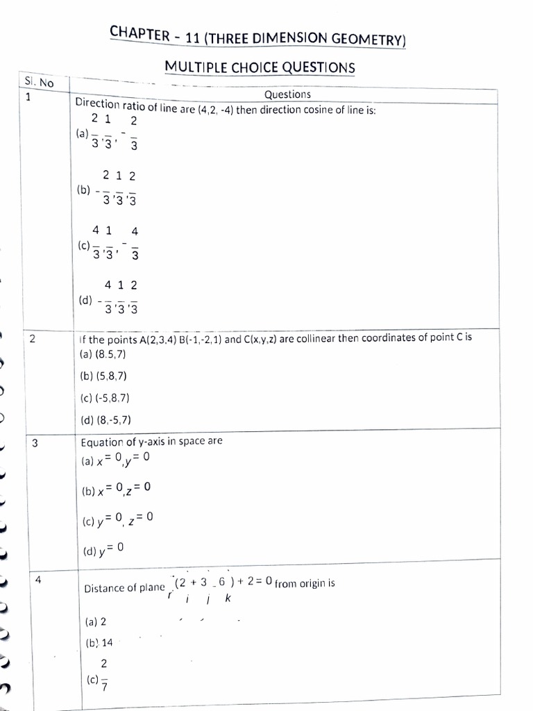 3D Geometry MCQ | PDF | Plane (Geometry) | Line (Geometry)