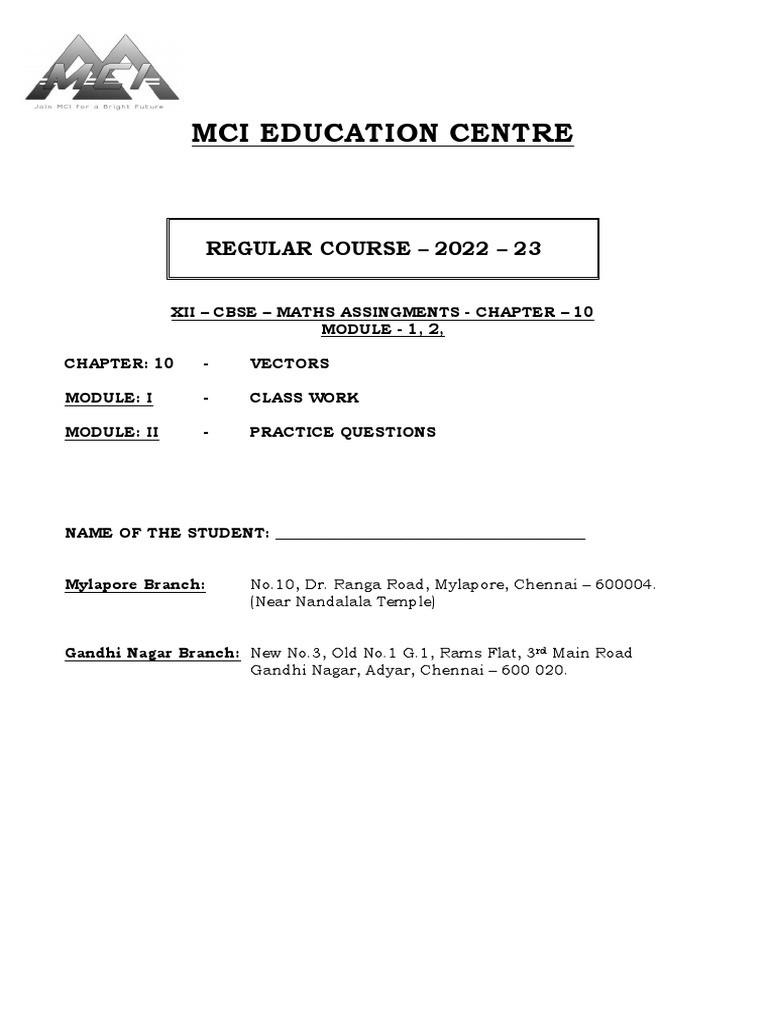 Xii - Vector Assignment - 2022 - 23 | PDF | Euclidean Vector | Triangle