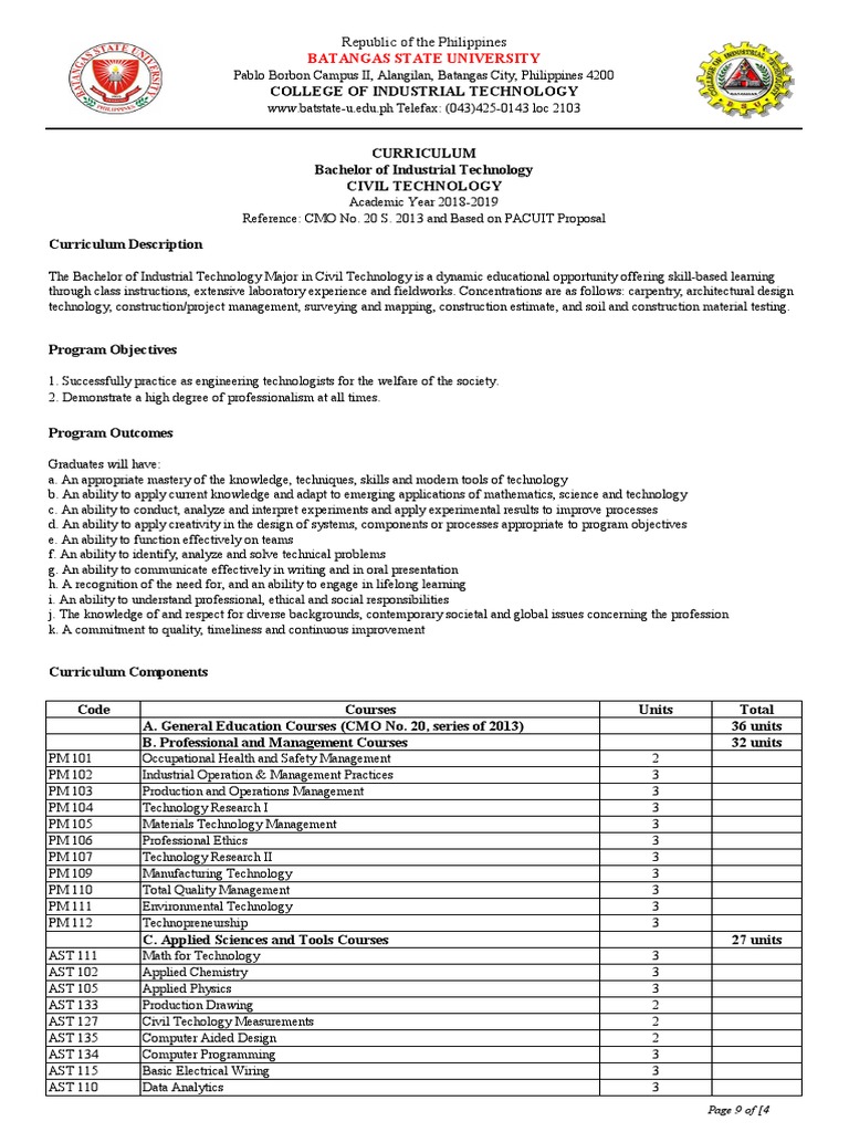 Bachelor of Industrial Technology Civil Technology | PDF | Bachelor's ...