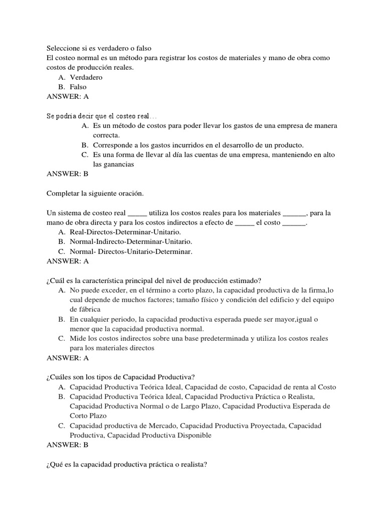 Banco de Preguntas Segundo Parcial | PDF | Costo | Presupuesto