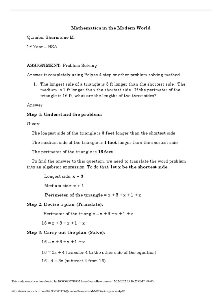 Quimbo Sharmaine M. MMW Assignment 4 PDF | PDF | Triangle | Mathematical Concepts