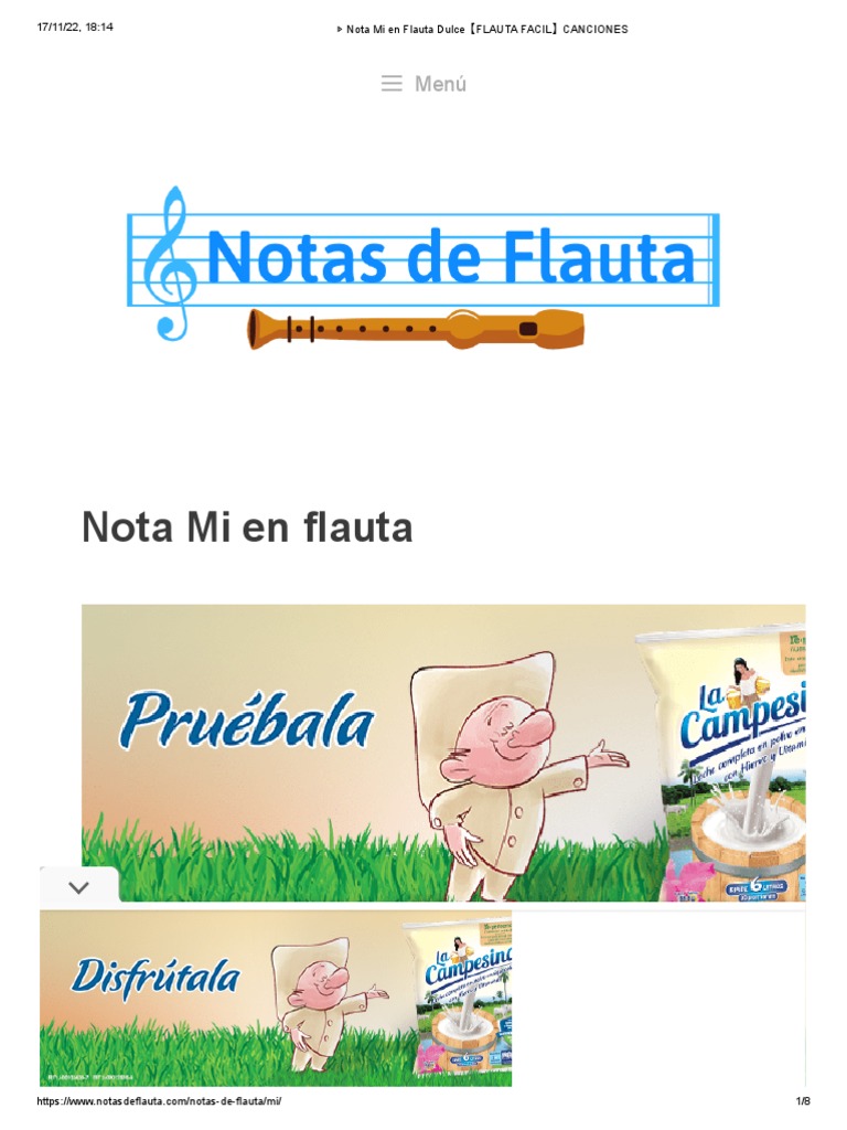 Nota Mi en Flauta Dulce【FLAUTA FACIL】CANCIONES | PDF | Flauta ...