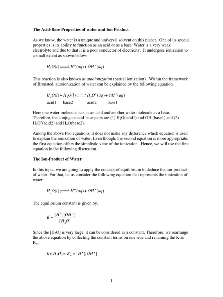The Acid-Base Properties of Water | PDF | Hydroxide | Ph