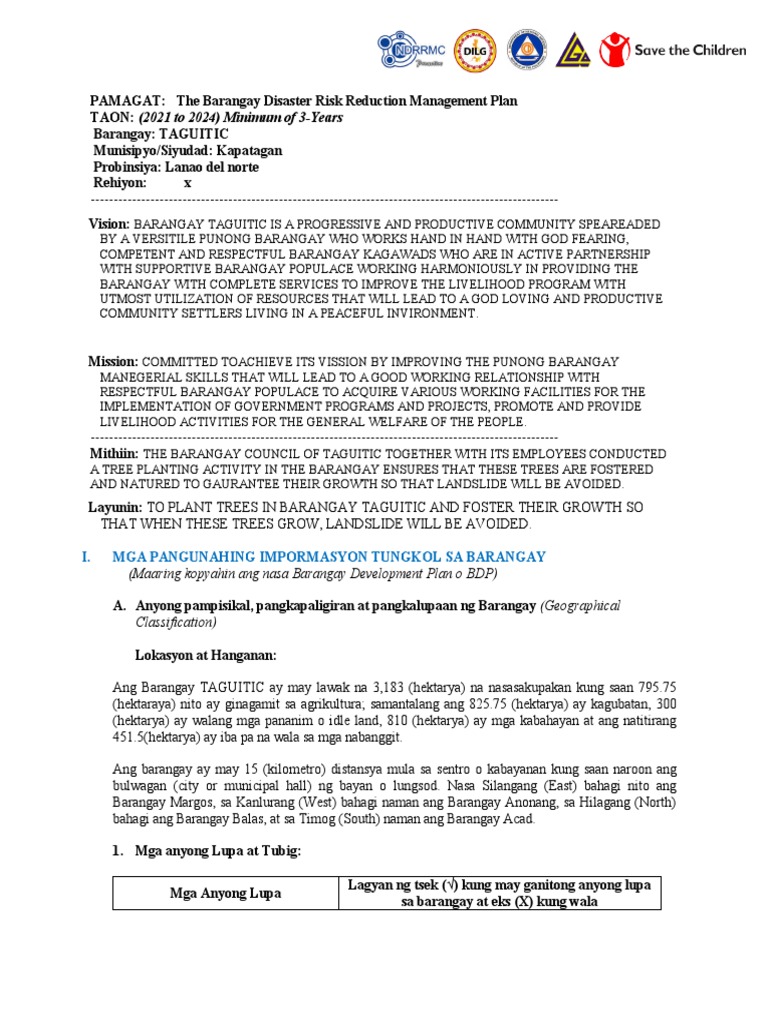 BDRRM Plan Taguitic | PDF | Health Sciences | Safety