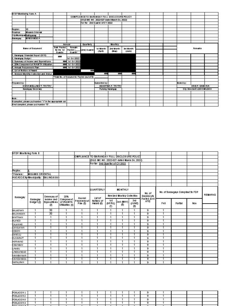 BFDP Monitoring Forms | PDF | Economies