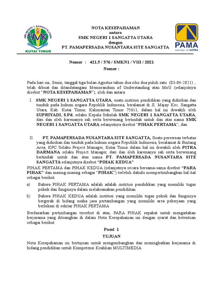 MoU PT PAMA | PDF