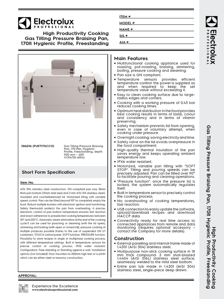 Gas Tilt. Pressure Braising Pan 170lt - Hygienic - Freest. D 900 ...