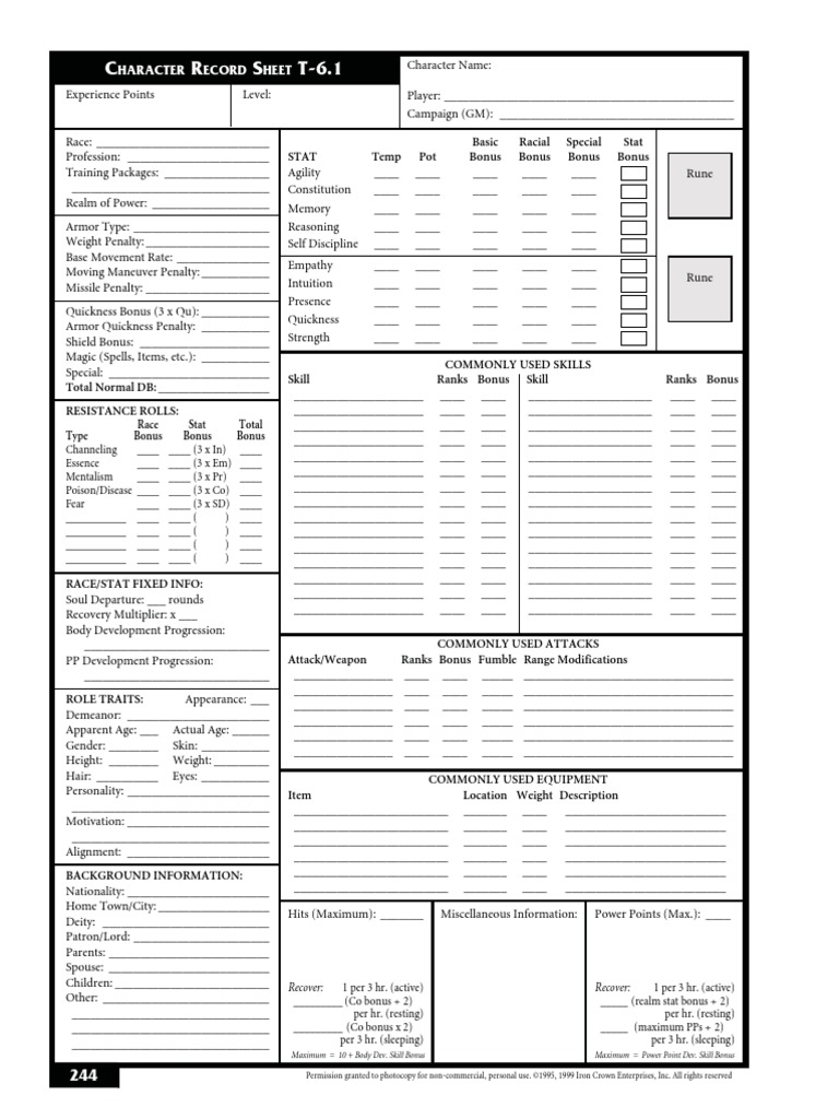 RMFRP Character Sheet - Generic) | PDF