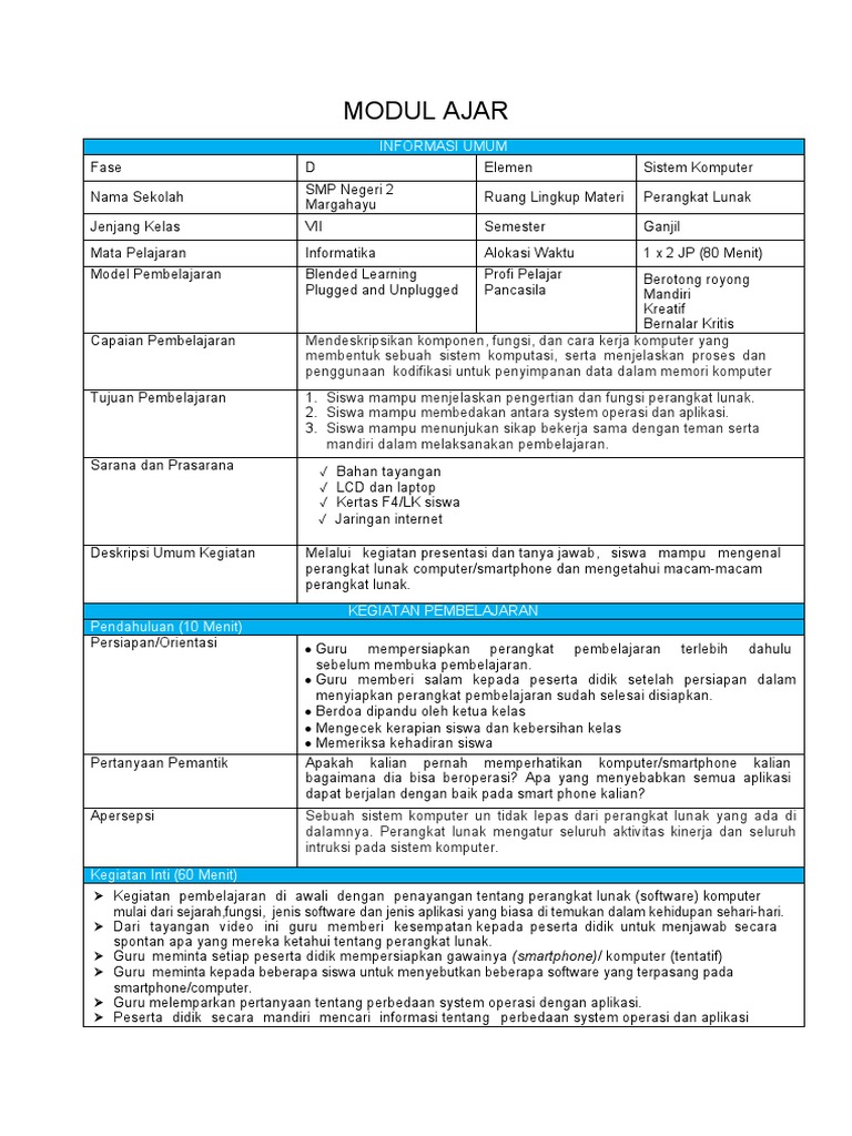 Modul Ajar Sistem Komputer Pert 2 | PDF