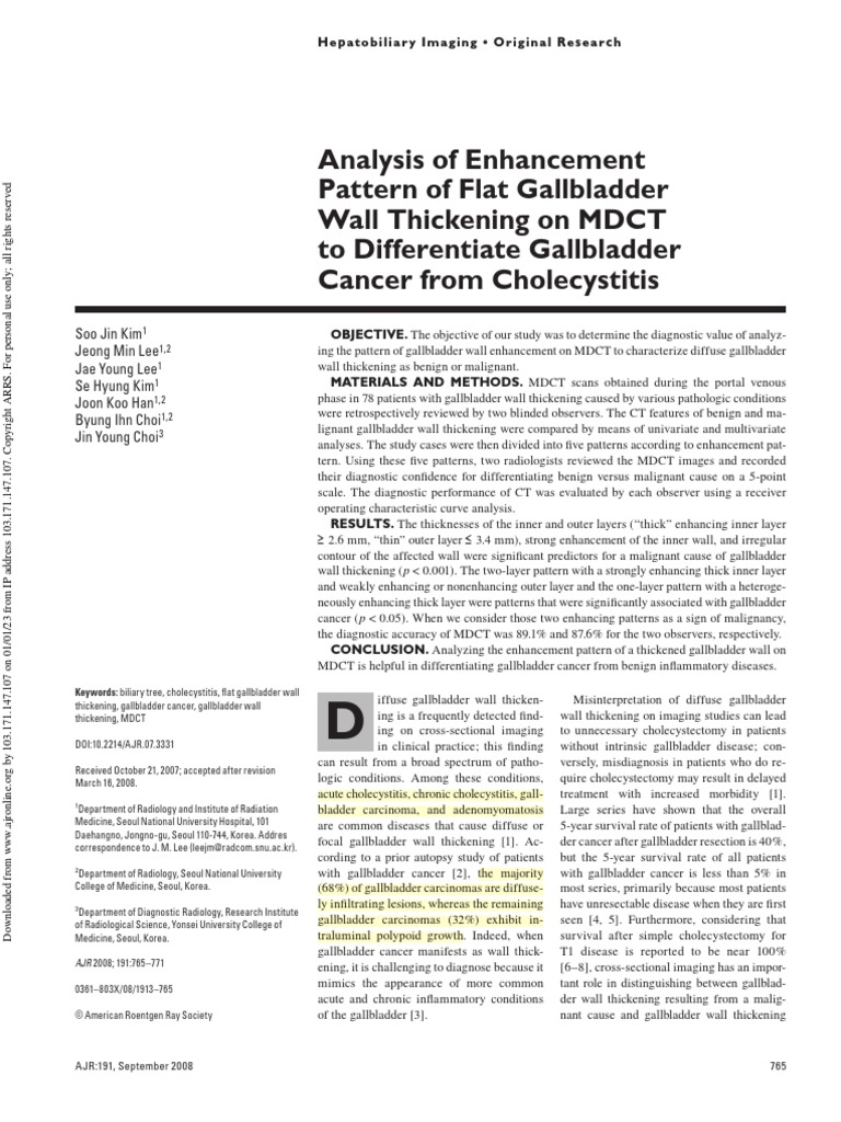 Analysis of Enhancement Pattern of Flat Gallbladder Wall Thickening On ...