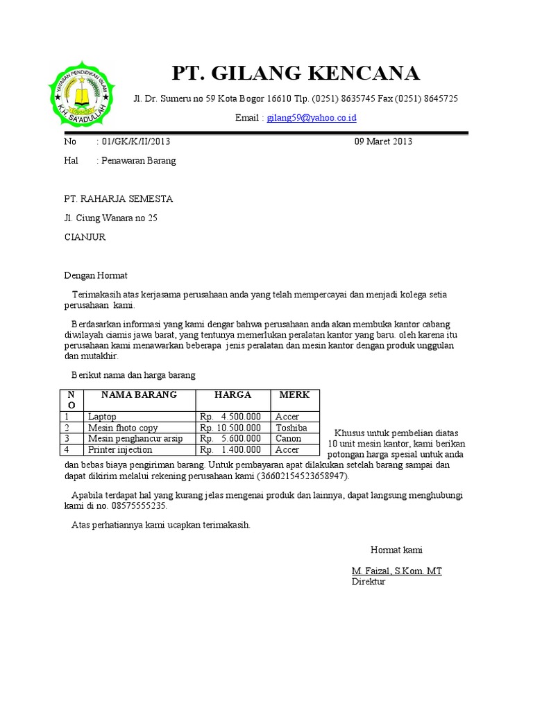 Surat Penawaran Bentuk Semi Block Style | PDF
