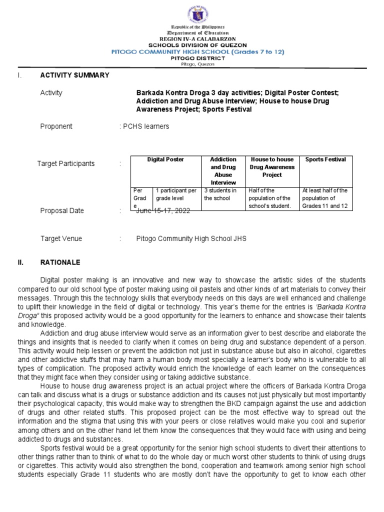 BKD Activity Proposal | PDF | Substance Abuse | Learning