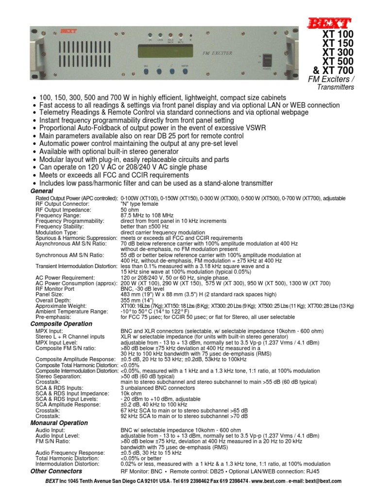 XT 100 150 300 500 700 July 2016 | PDF | Frequency Modulation | Decibel