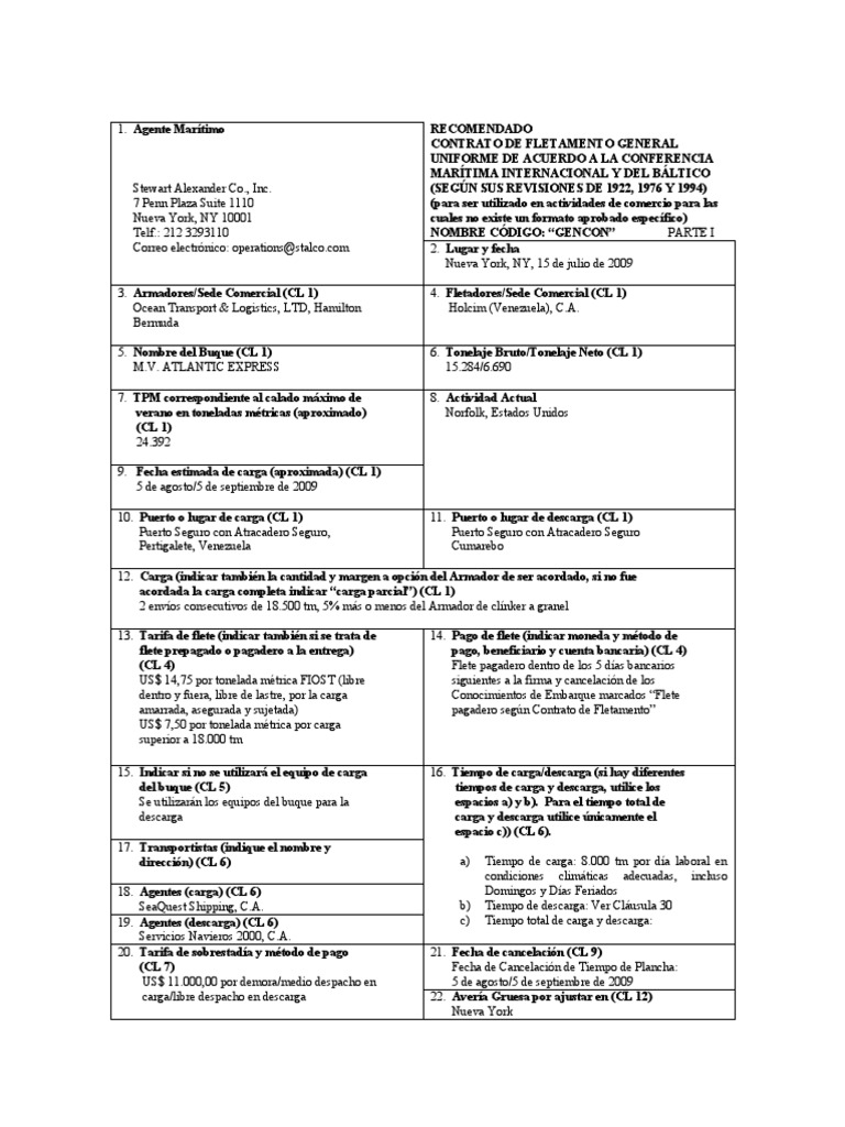 Contrato de Fletamento Holcim | PDF | Arbitraje | Envío