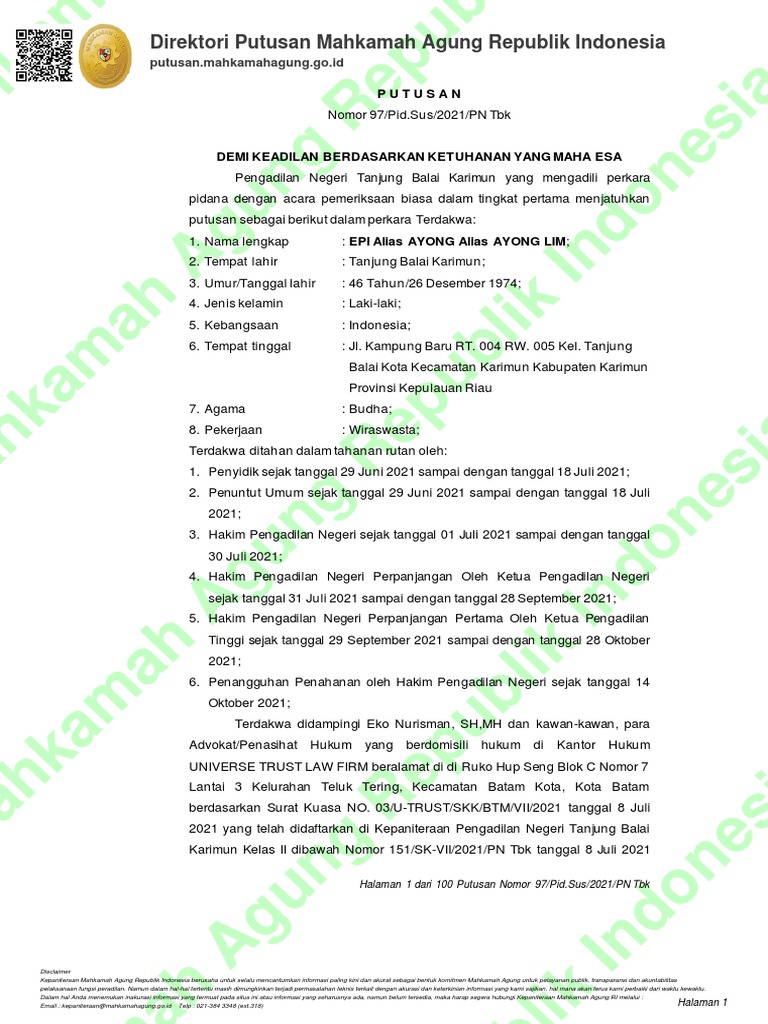 Putusan 97 Pid - Sus 2021 PN TBK 20221229083535 | PDF