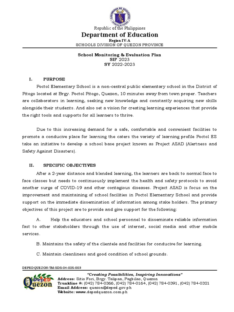 School ME Plan Project ASAD | PDF | Learning