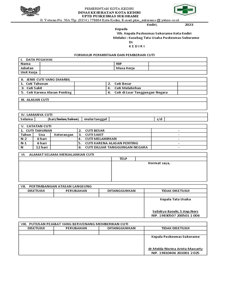 Form Cuti Baru Puskesmas | PDF