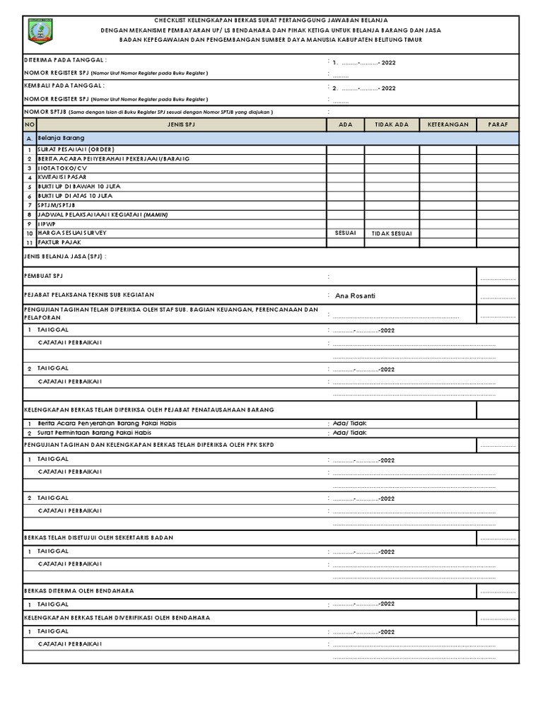 CHECKLIST SPJ Barang | PDF