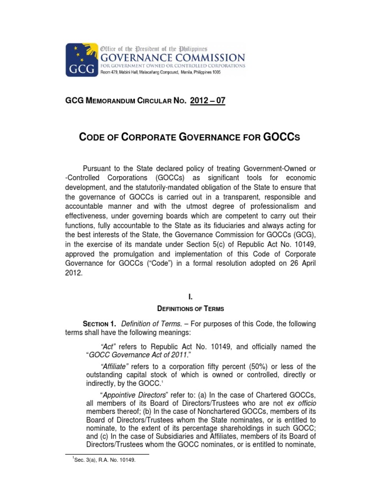 GCG - MC - No - 2012-07-Code of - Corp - Governance | PDF | Board Of ...