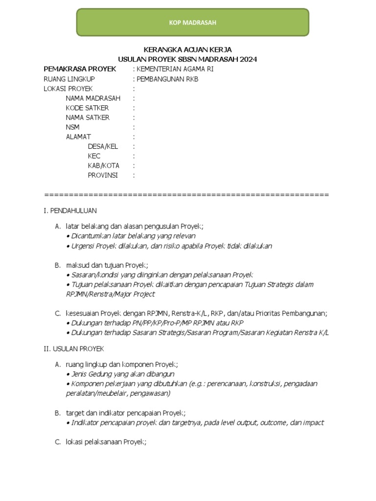 Kerangka Acuan Kerja Usulan SBSN 2024 | PDF | Teknologi & Rekayasa