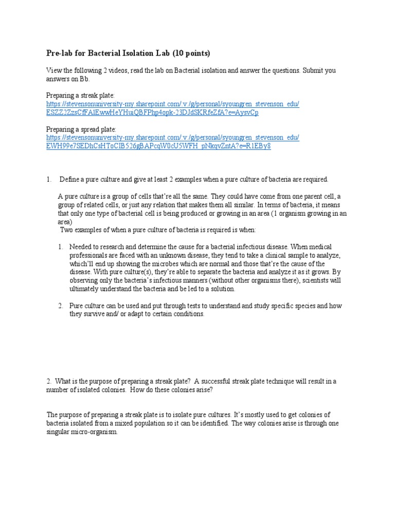 Bacterial Isolation Lab Pre-Lab Guide | PDF | Bacteria | Infection