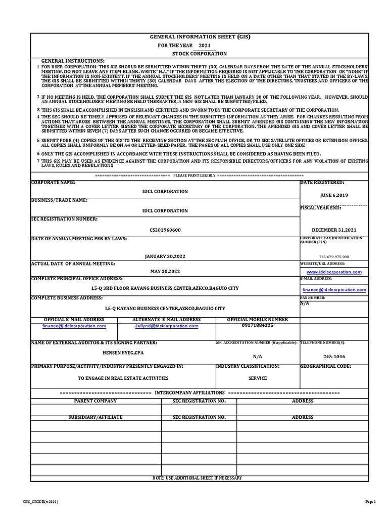 2020FORM GIS-Stock | PDF | Securities (Finance) | Stocks
