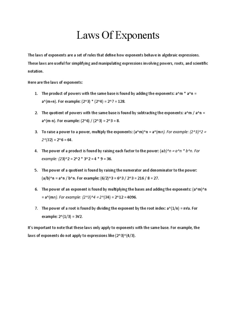 Laws of Exponents | PDF