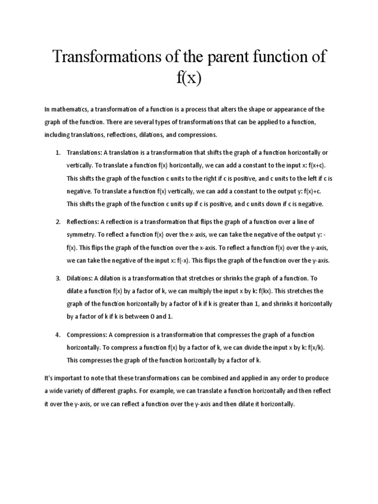 Transformations of A Parent Function | PDF | Science & Mathematics