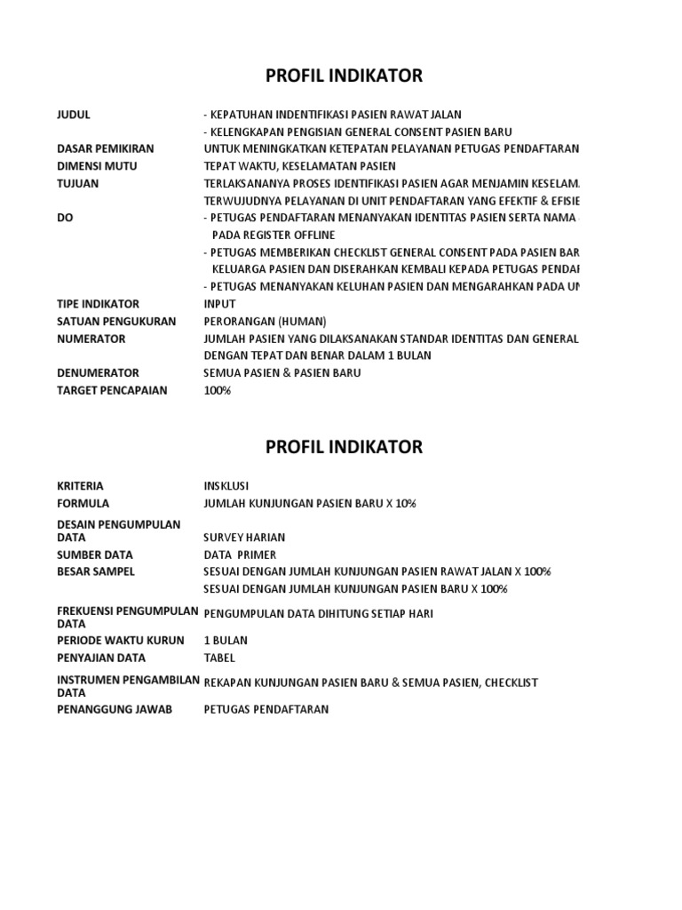 Profil Indikator Mutu Pendaftaran 2023 | PDF