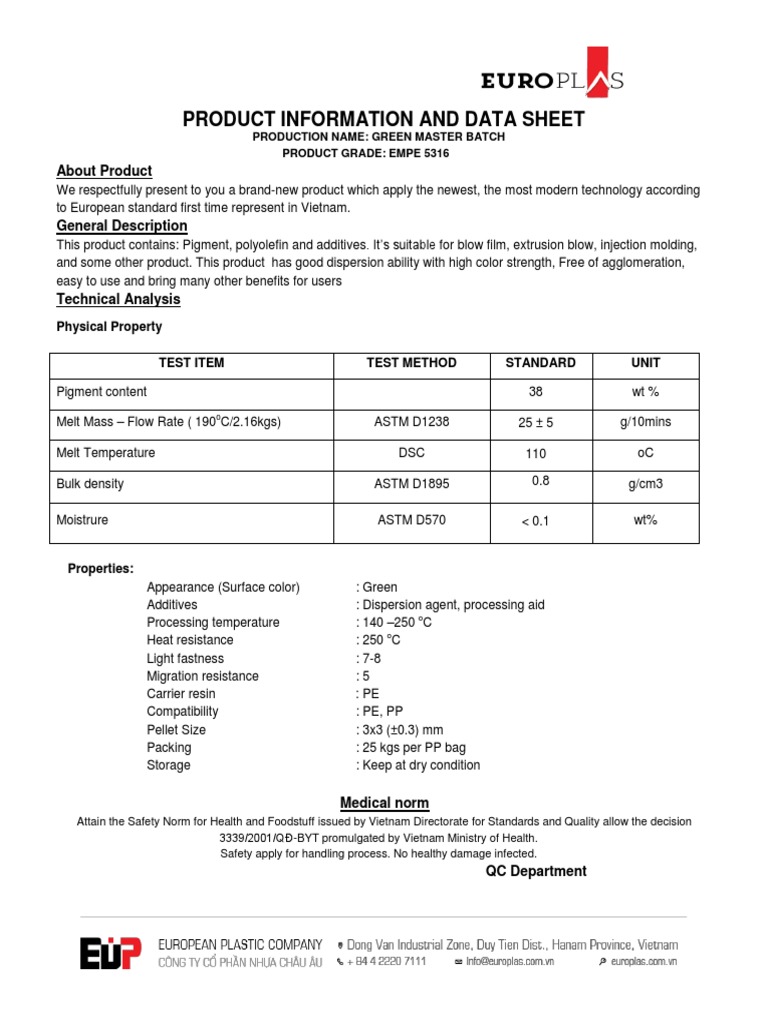 Data Sheet EMPE 5316 | PDF | Materials | Chemistry