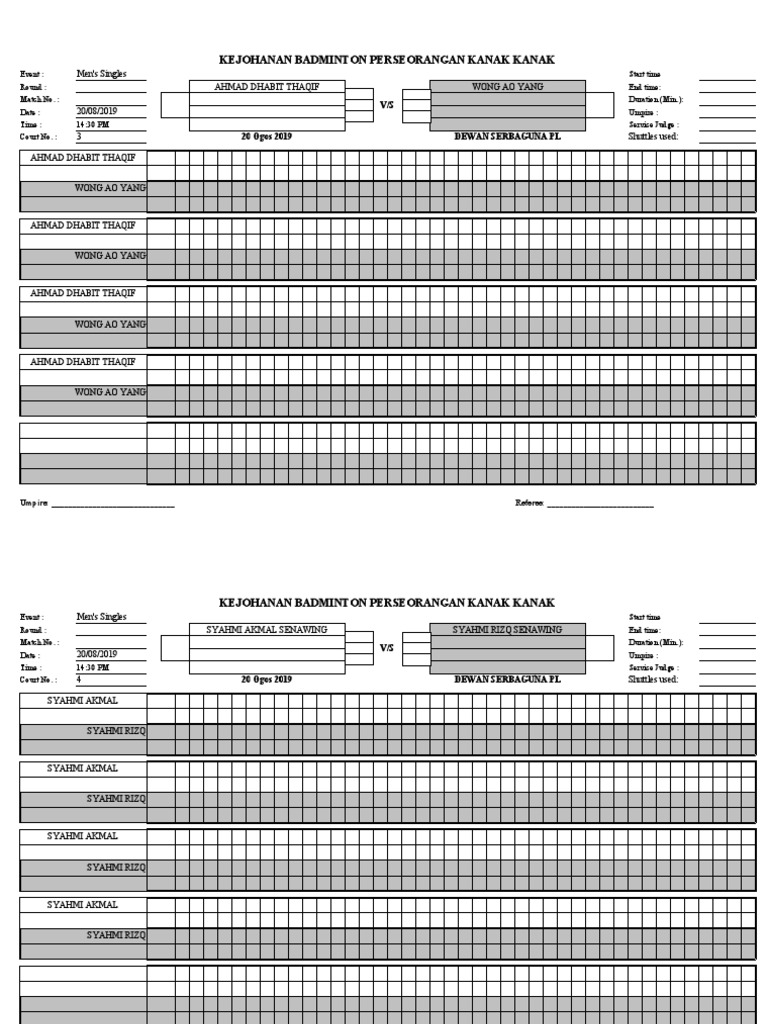 Score Sheet | PDF | Referee | Sports
